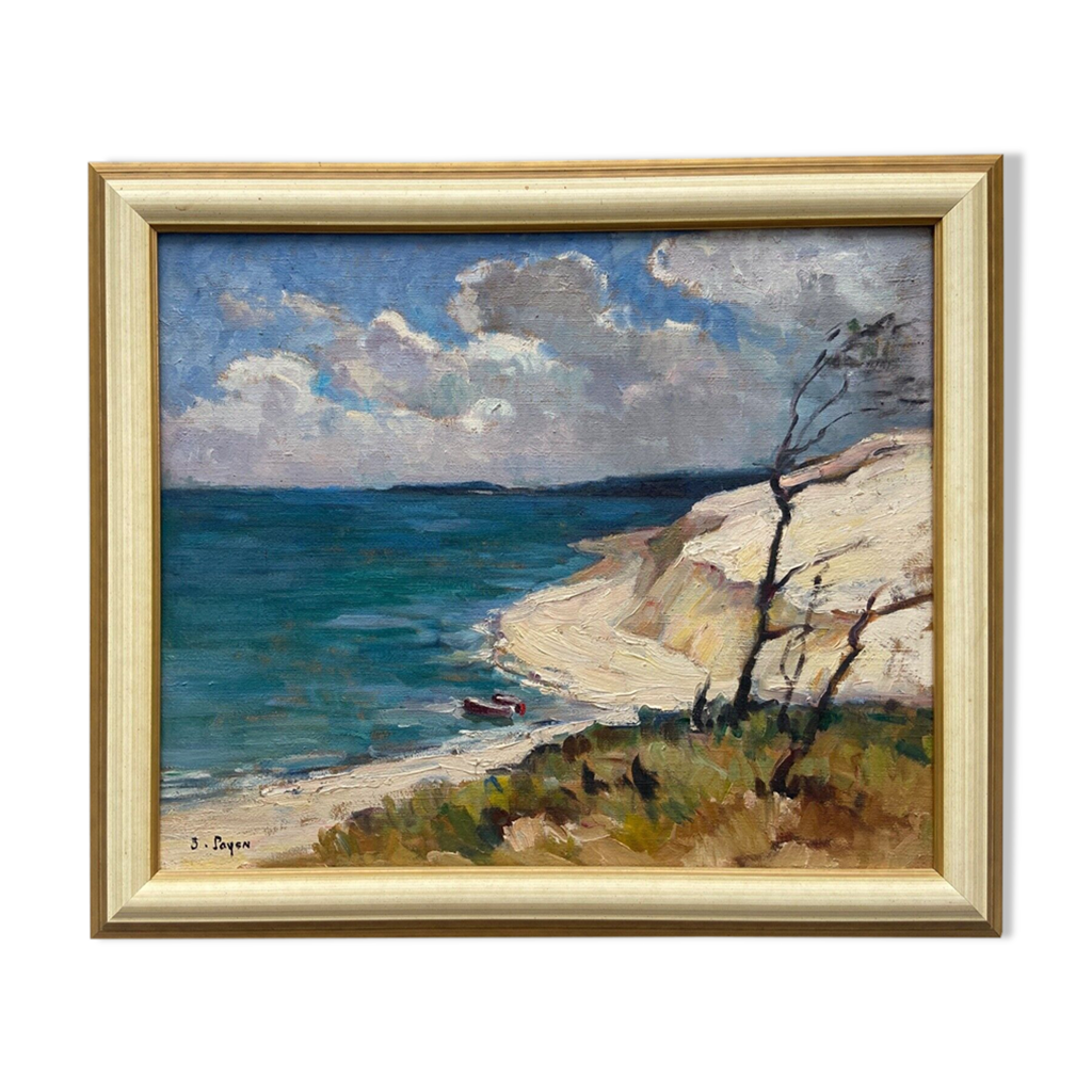 Huile sur toile Suzanne Payen binet paysage bord de mer cote rocheuse | Selency