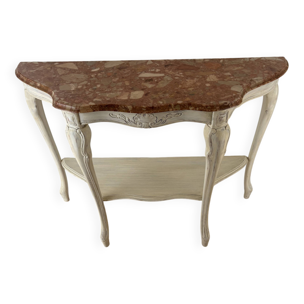 Console Louis XV en bois sculpté et marbre rouge – style shabby chic | Selency