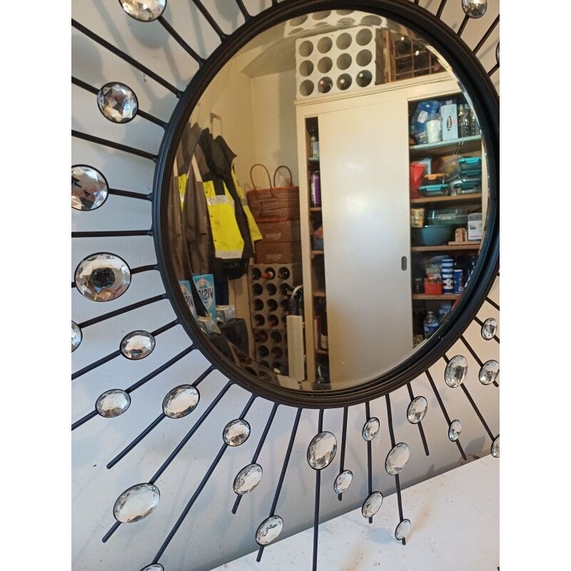 Miroir soleil fer miroir bisauté et cabochons diamants | Selency