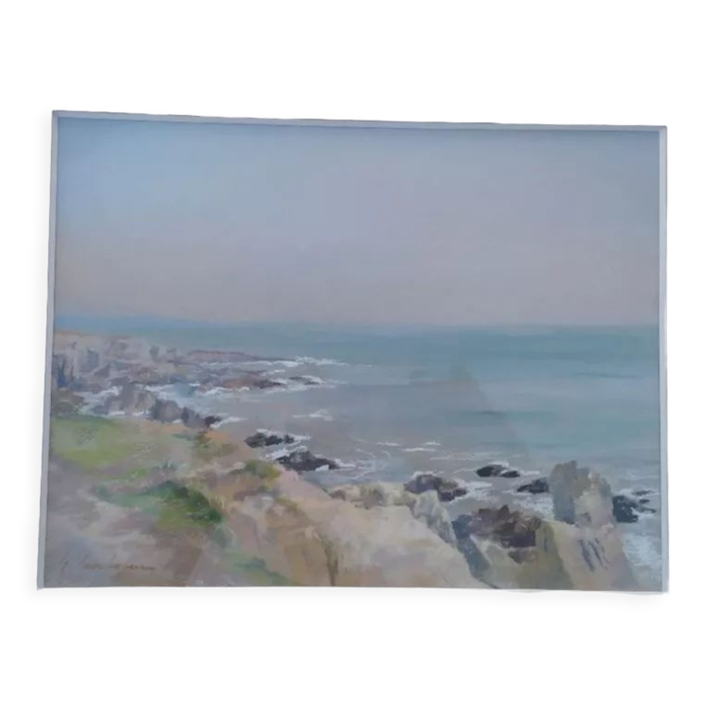 Tableau encadré pastel signé Gisèle van Loyen intitulé vers le Bourg de ...