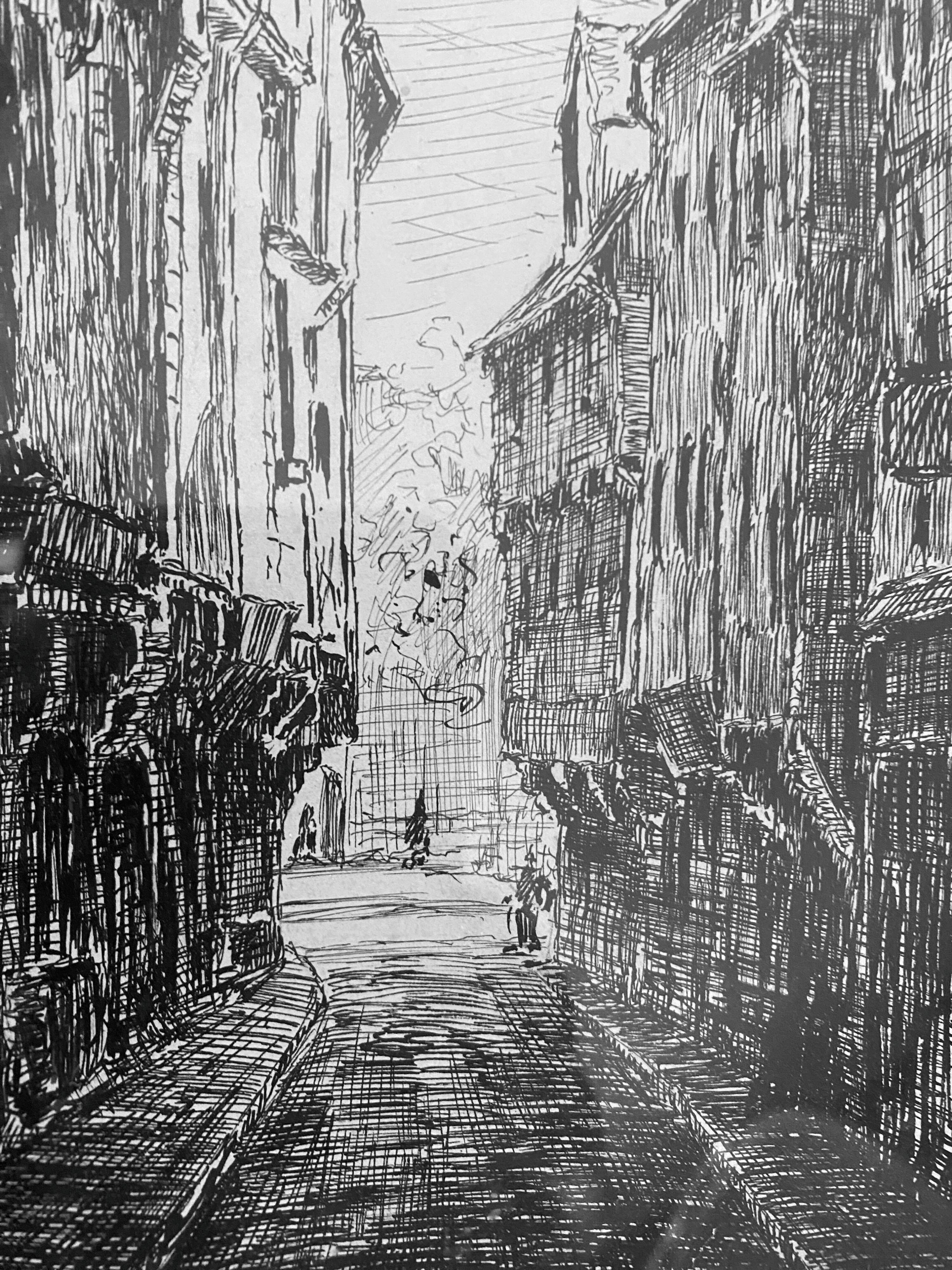 Tableau "Rue verrerie Dijon vers 1880" par Paul Deval Dessin à l'encre ...
