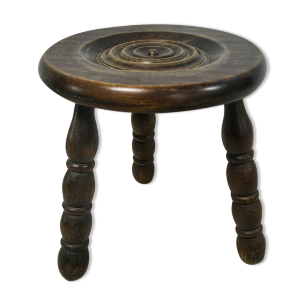 Tabouret tripode en bois tourné | Selency