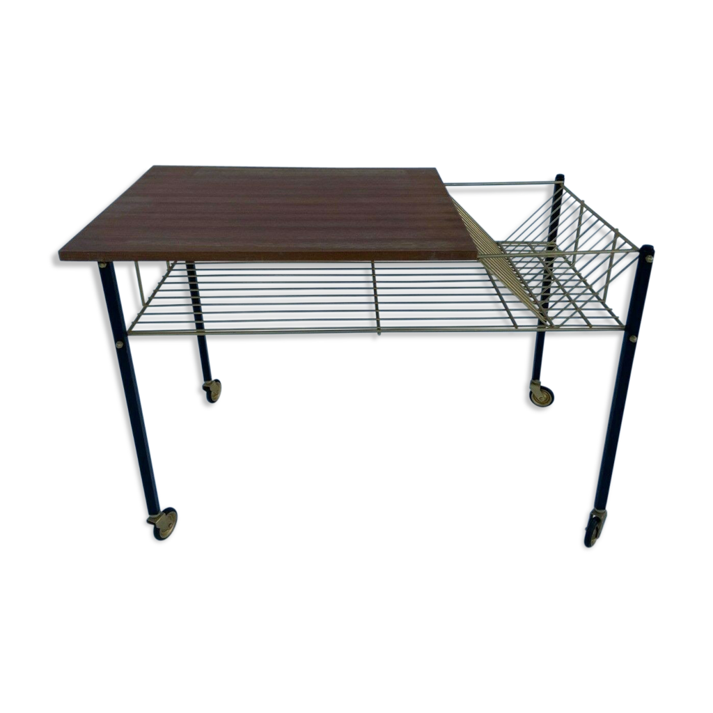 Table sur roulettes marron et doré 1960 | Selency