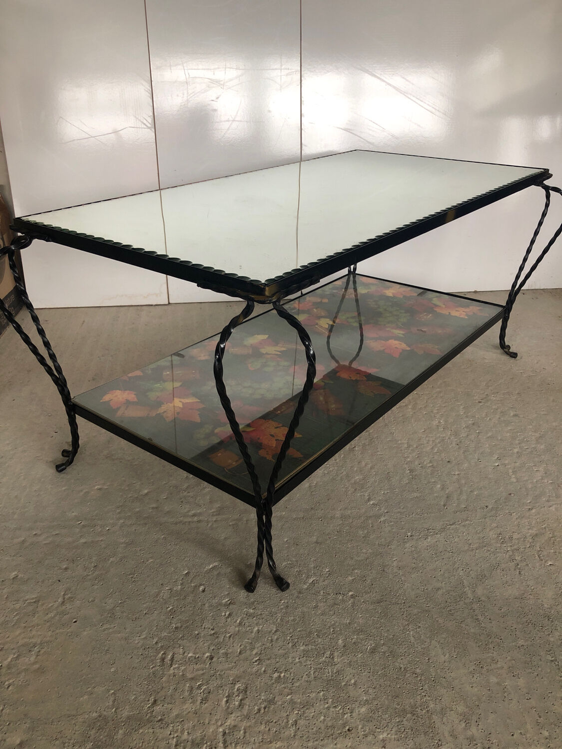 Table basse en fer forgé plateau miroir et verre Vintage | Selency