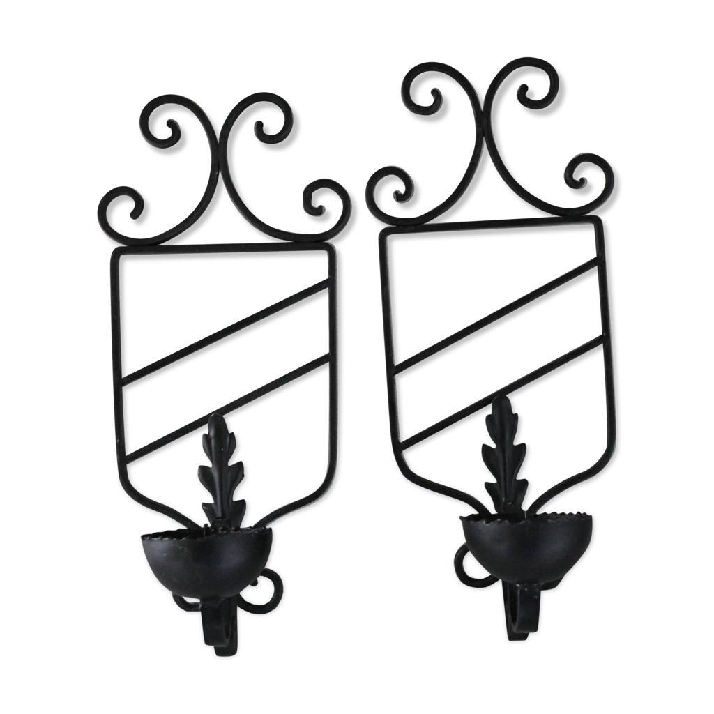 Paire d'appliques - flambeaux en fer de style médiéval | Selency