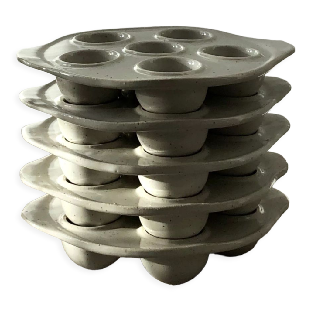 Plat à escargots 6 trous grès émaillés tachetés. Incontournable ...