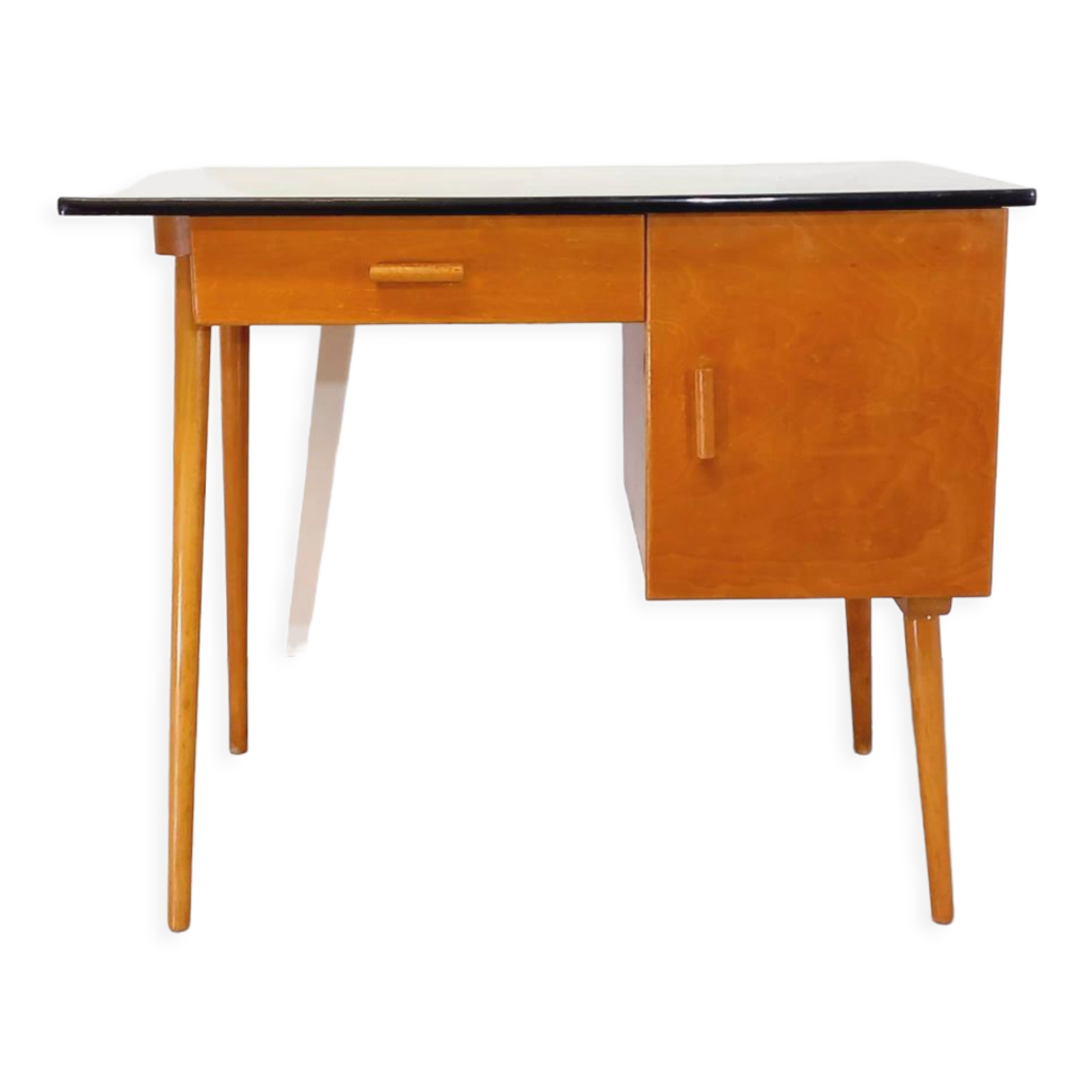 Bureau Baumann vintage en bois et formica des années 50 | Selency