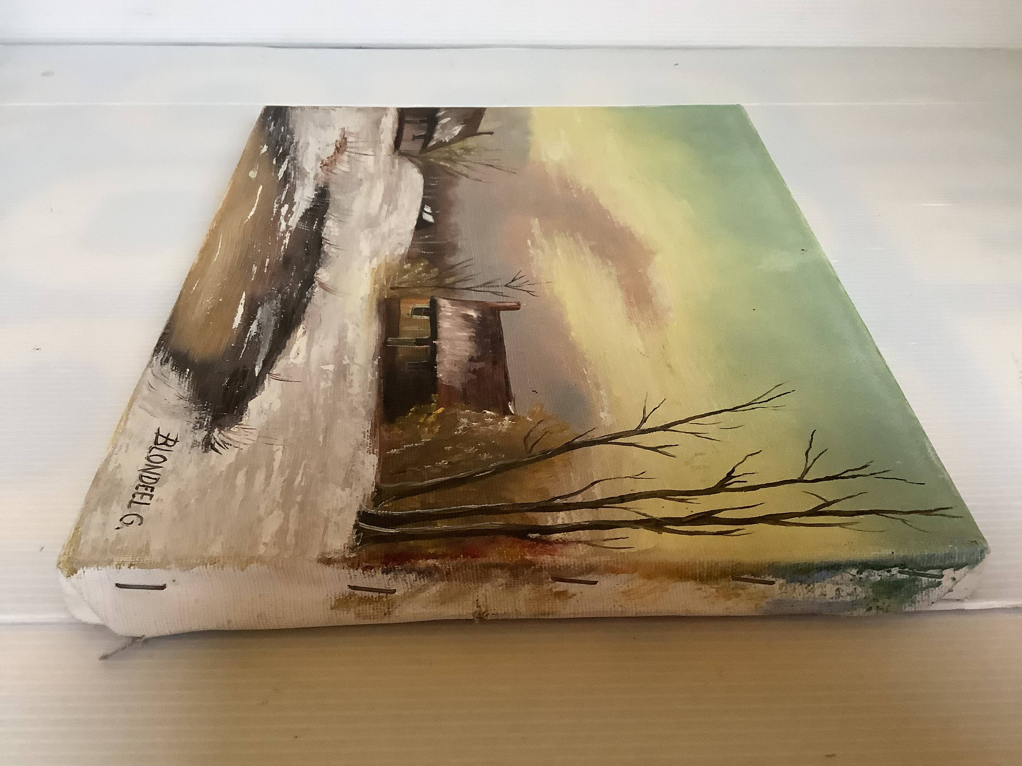 Petit tableau paysage d’hiver huile sur toile signée | Selency