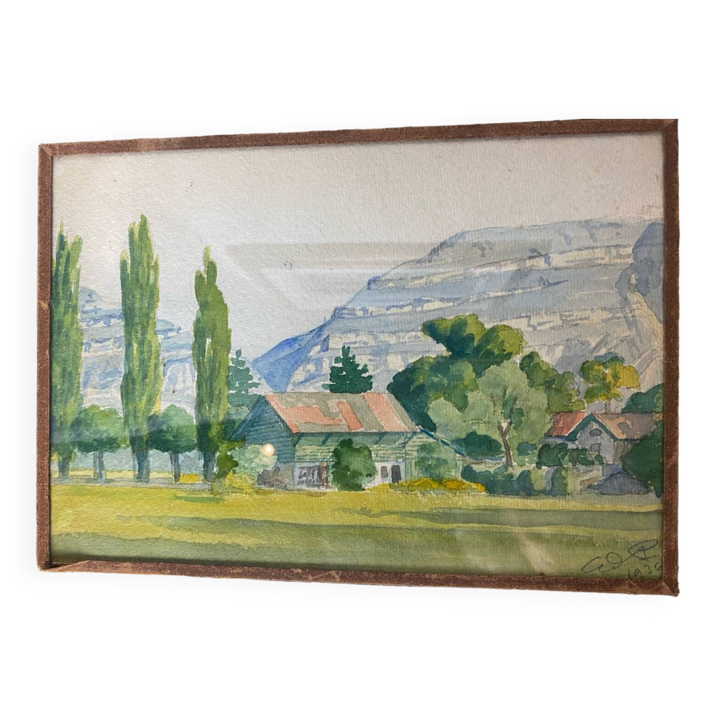 Aquarelle paysage signée de 1936 | Selency