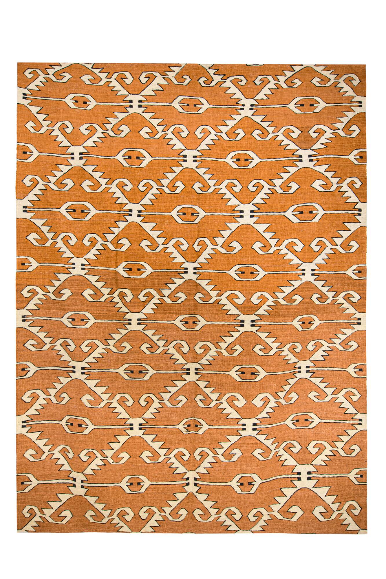 Tapis afghan contemporain motif arabesque couleur orange brique 206 x ...