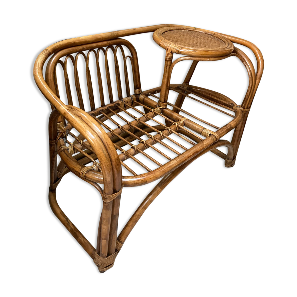 Banquette rotin scandinave tablette années 1960 | Selency