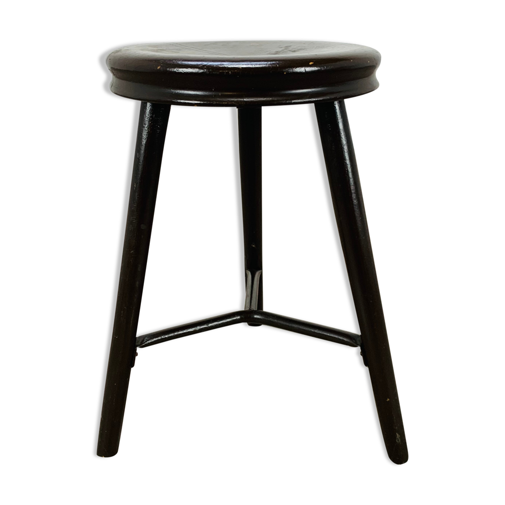 Tabouret tripode industriel métal et bois | Selency