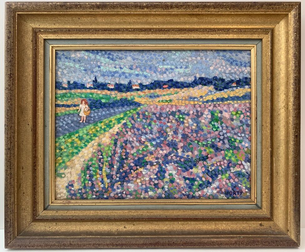 Tableau Pointilliste Huile sur panneau "La Champagne d'Arvert" Signée ...