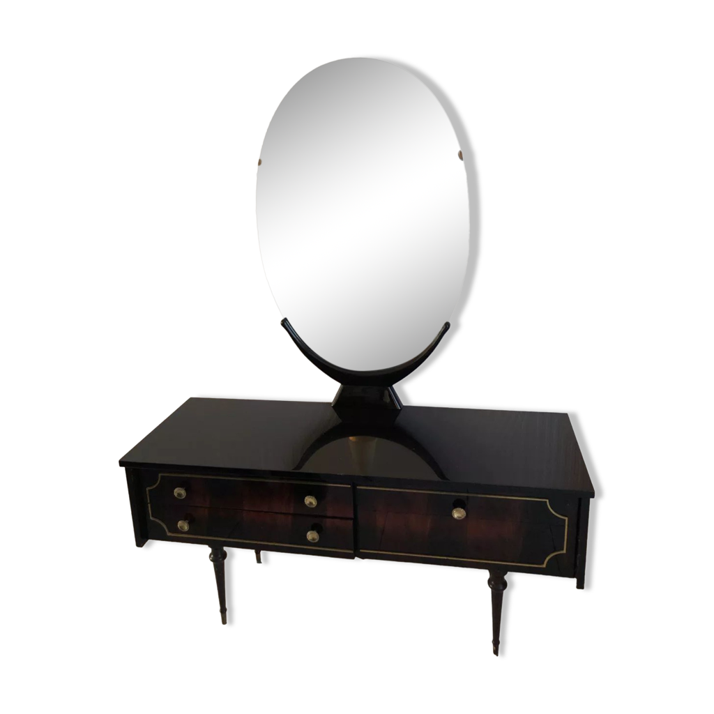 Meuble coiffeuse avec grand miroir oval art déco année 60 | Selency