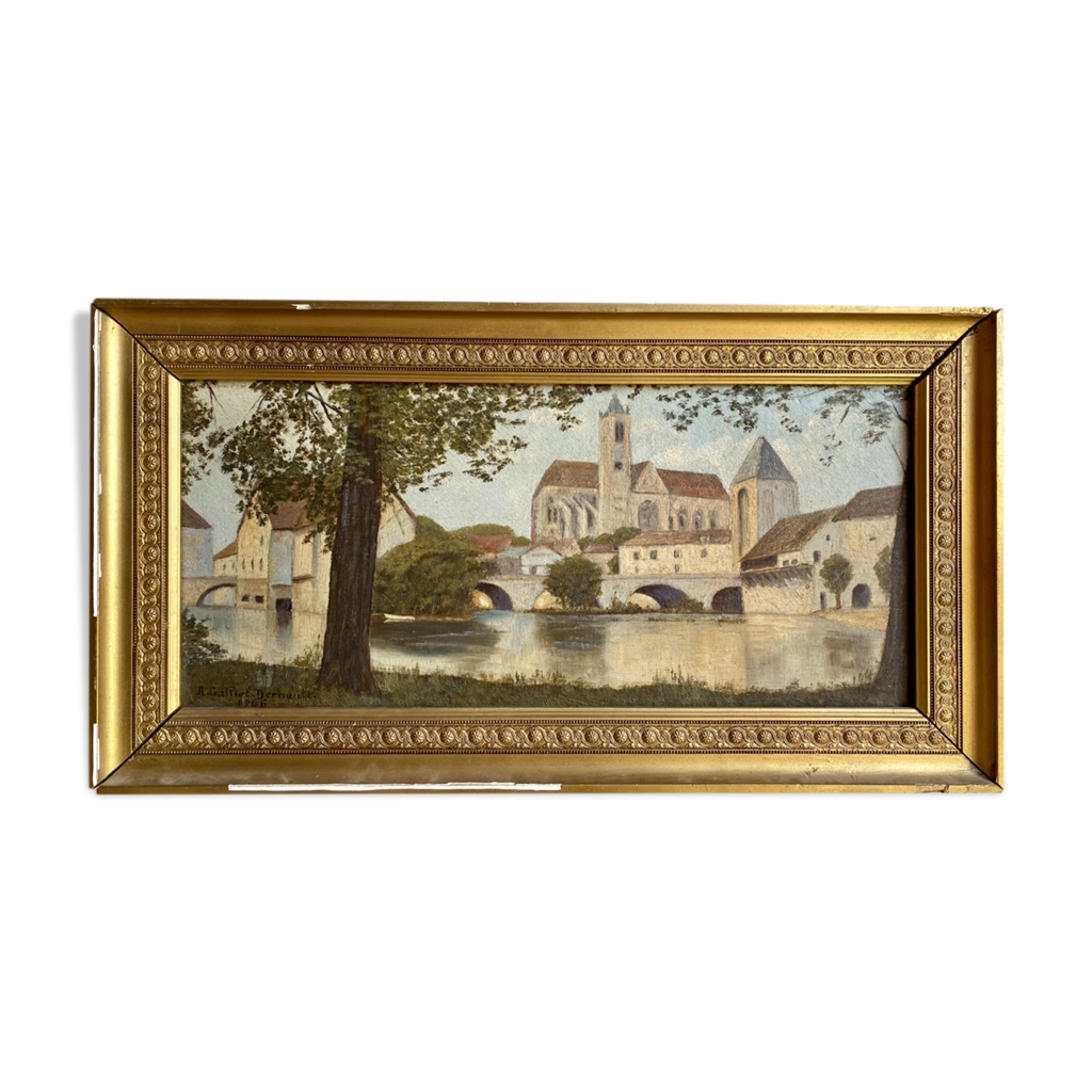 Tableau ancien , paysage à la rivière signé et daté 1946 | Selency