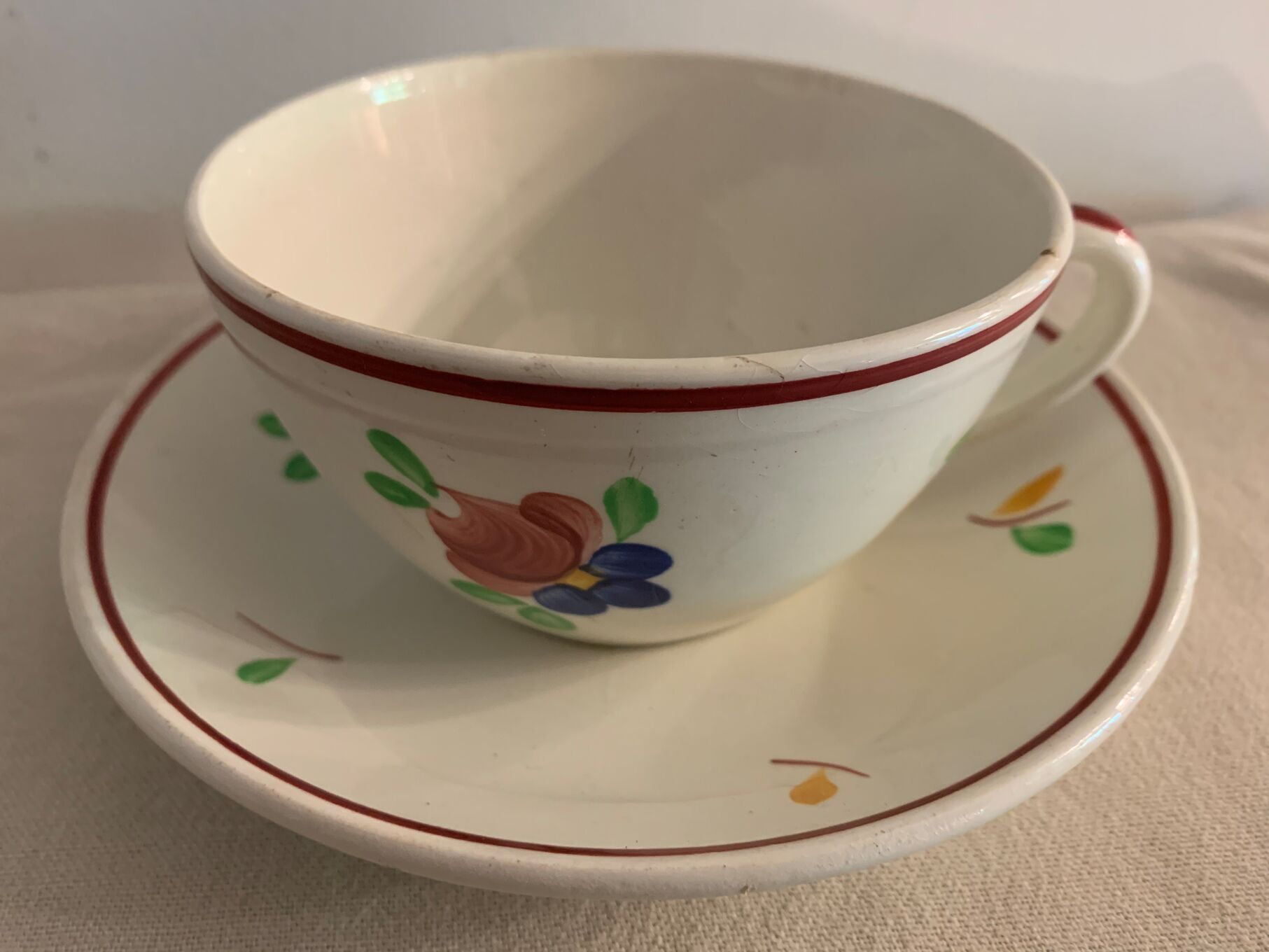2 Tasses Et 2 Sous Tasses Anciennes En Faïence Gien Modèle Mireille