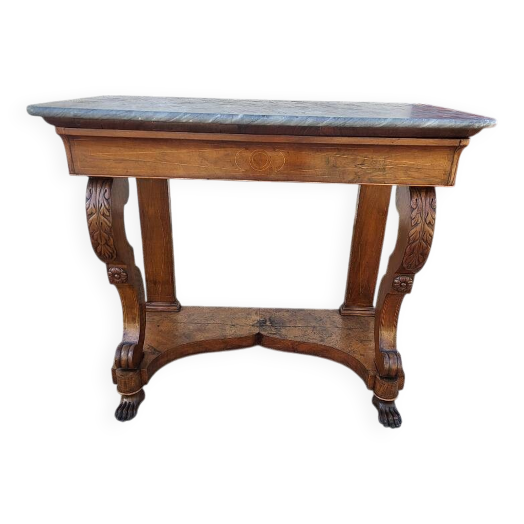 Console empire restauration avec plateau marbre en noyer du XIXème siècle | Selency