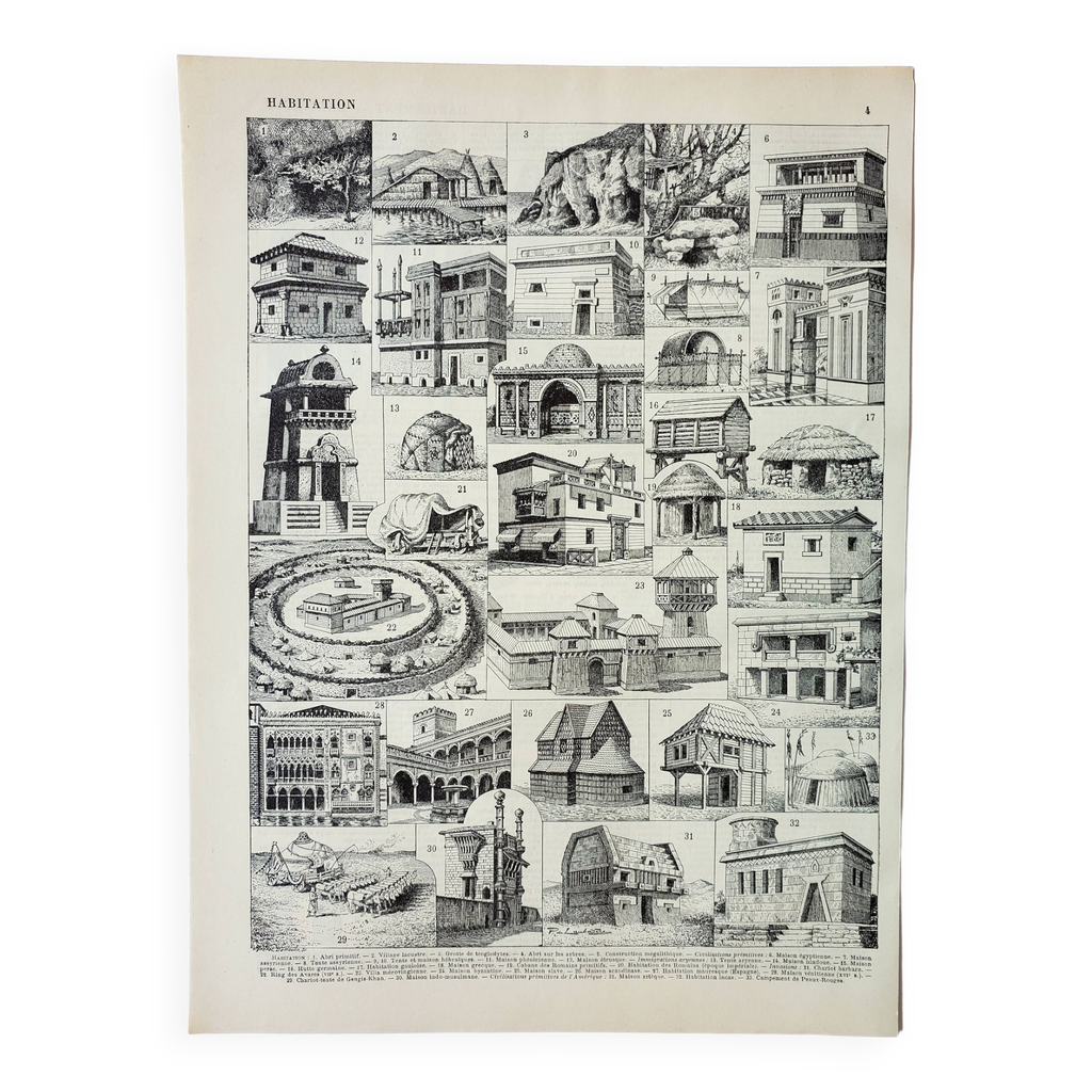 Old engraving 1898, Old dwelling 1, architecture • Lithograph, Original ...