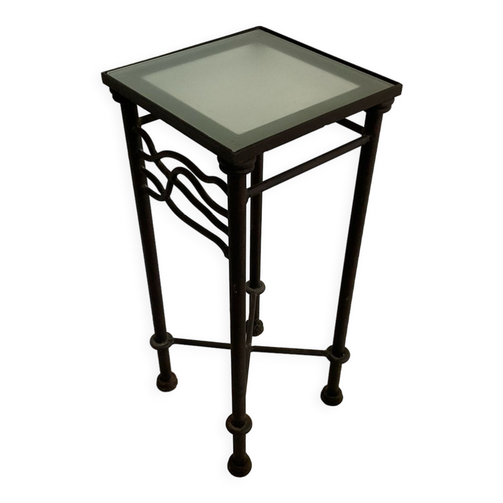 Sellette fer forgé et verre trempé Louis Drimmer | Selency