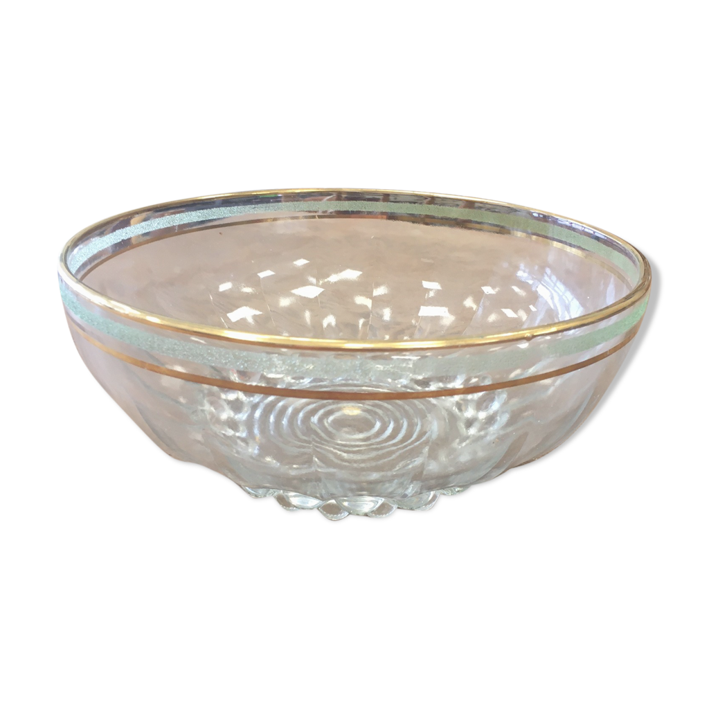 Coupe à fruits en verre avec liserés or et vert | Selency