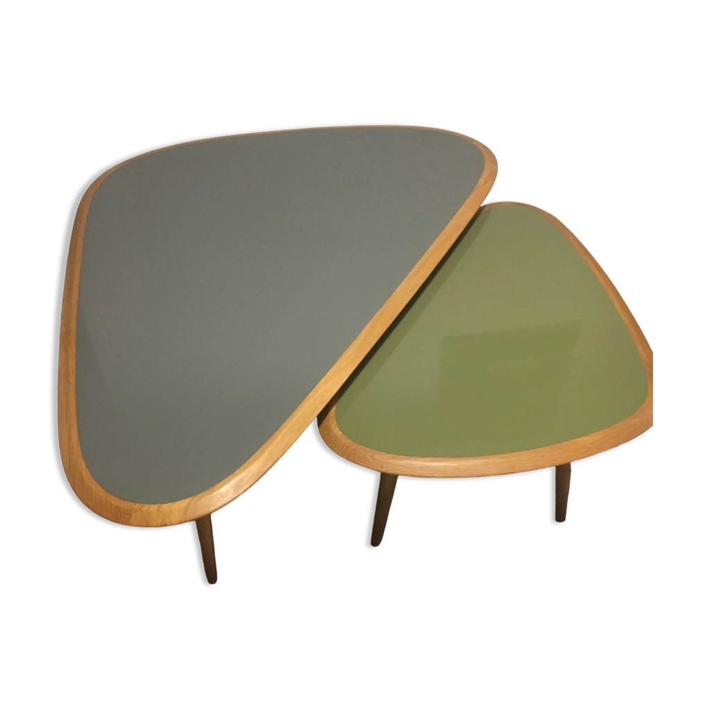 Table basse Red Edition laque vert et grise en chêne massif | Selency