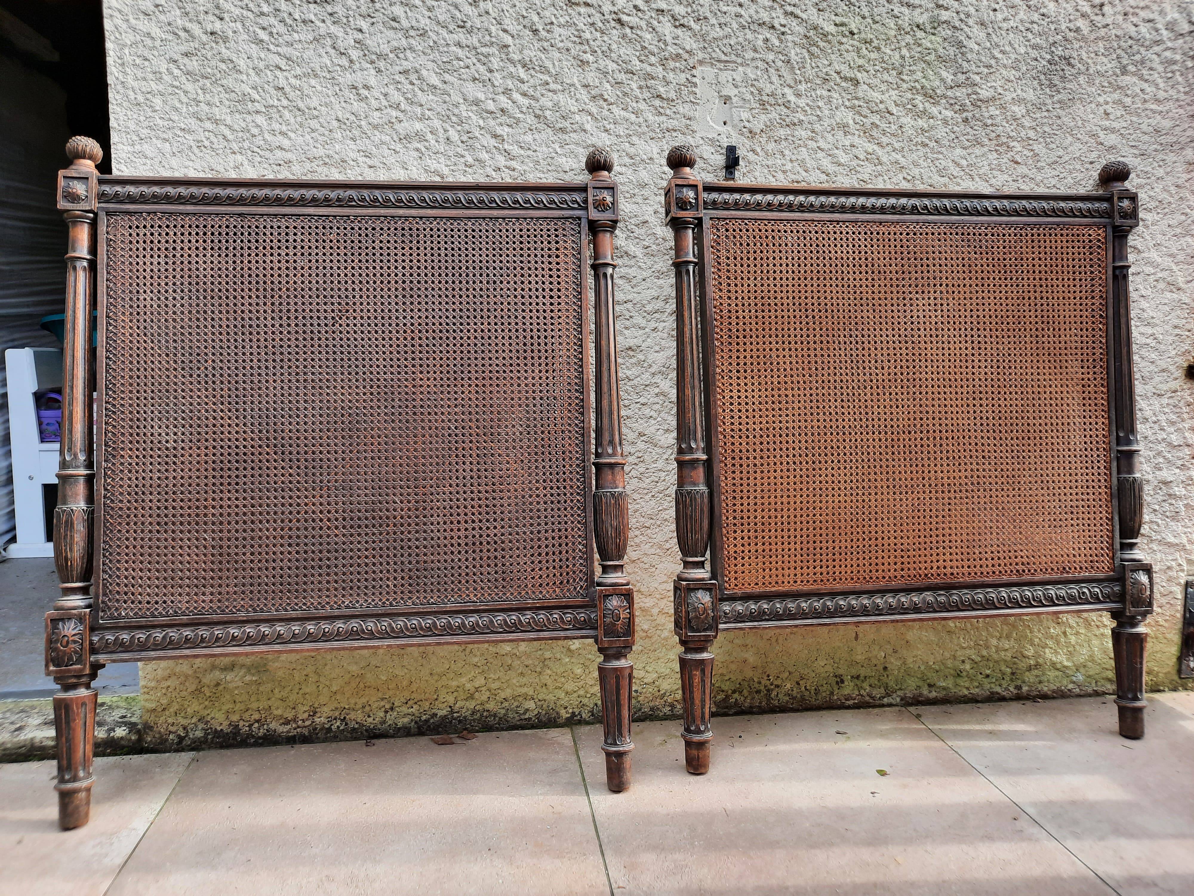 Hand-carved Louis XVI style headboards with chic vintage caning (1800s ...