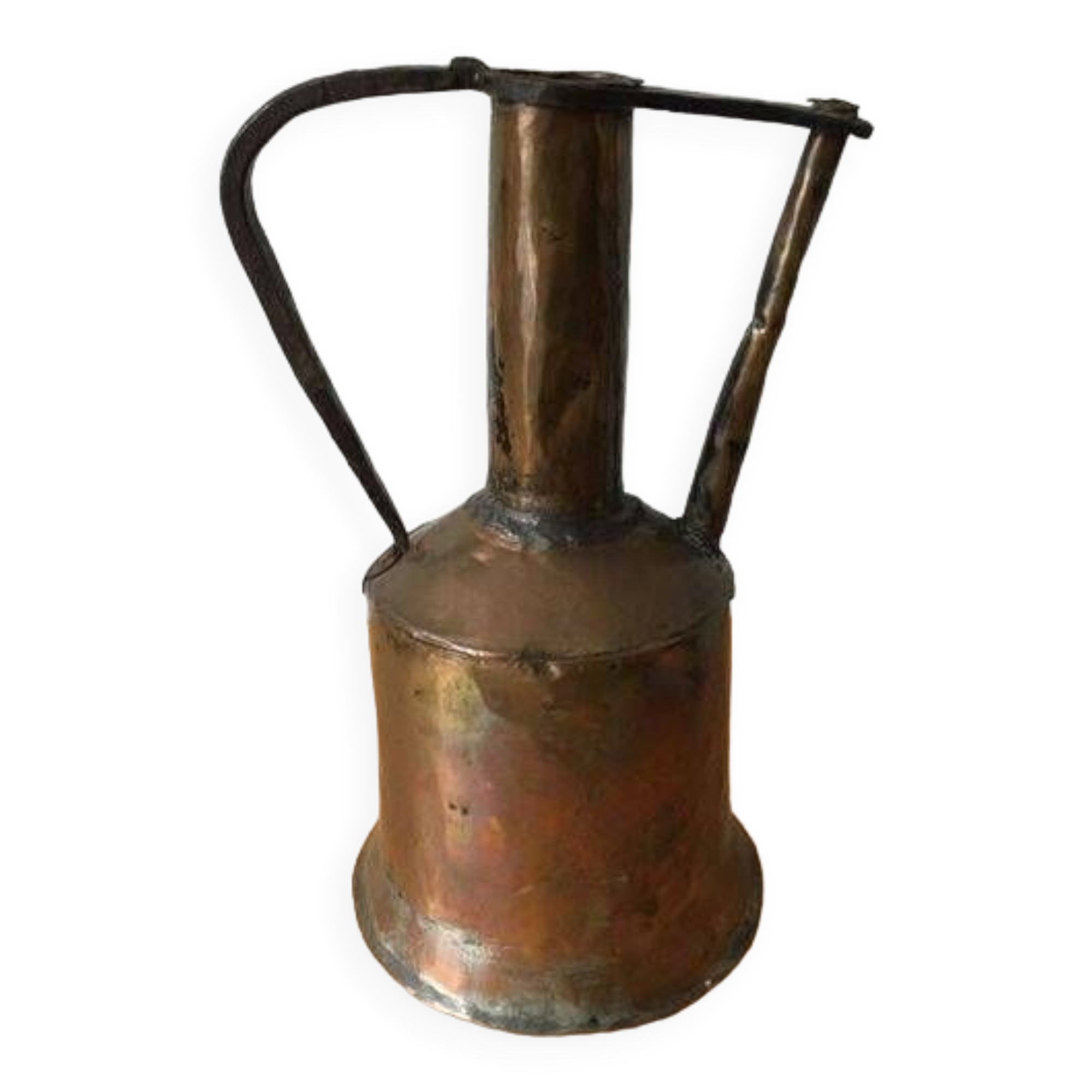 Ancienne verseuse ou pot à eau en cuivre avec anse en fer forgé | Selency