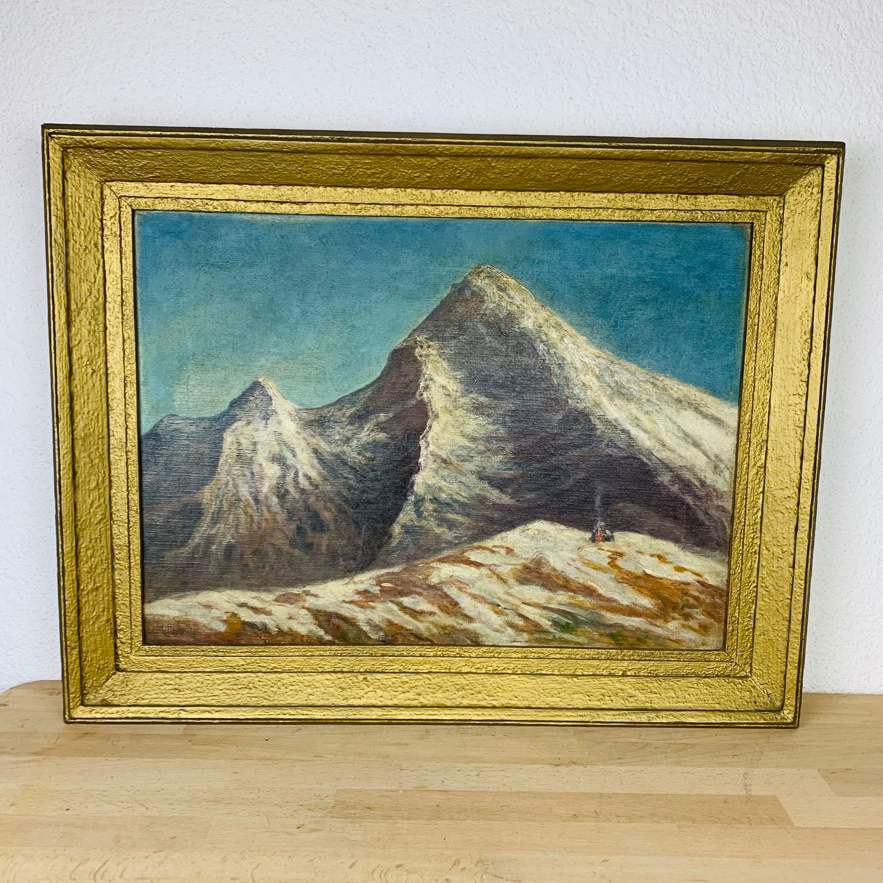 Tableau montagne ancien déco chalet | Selency