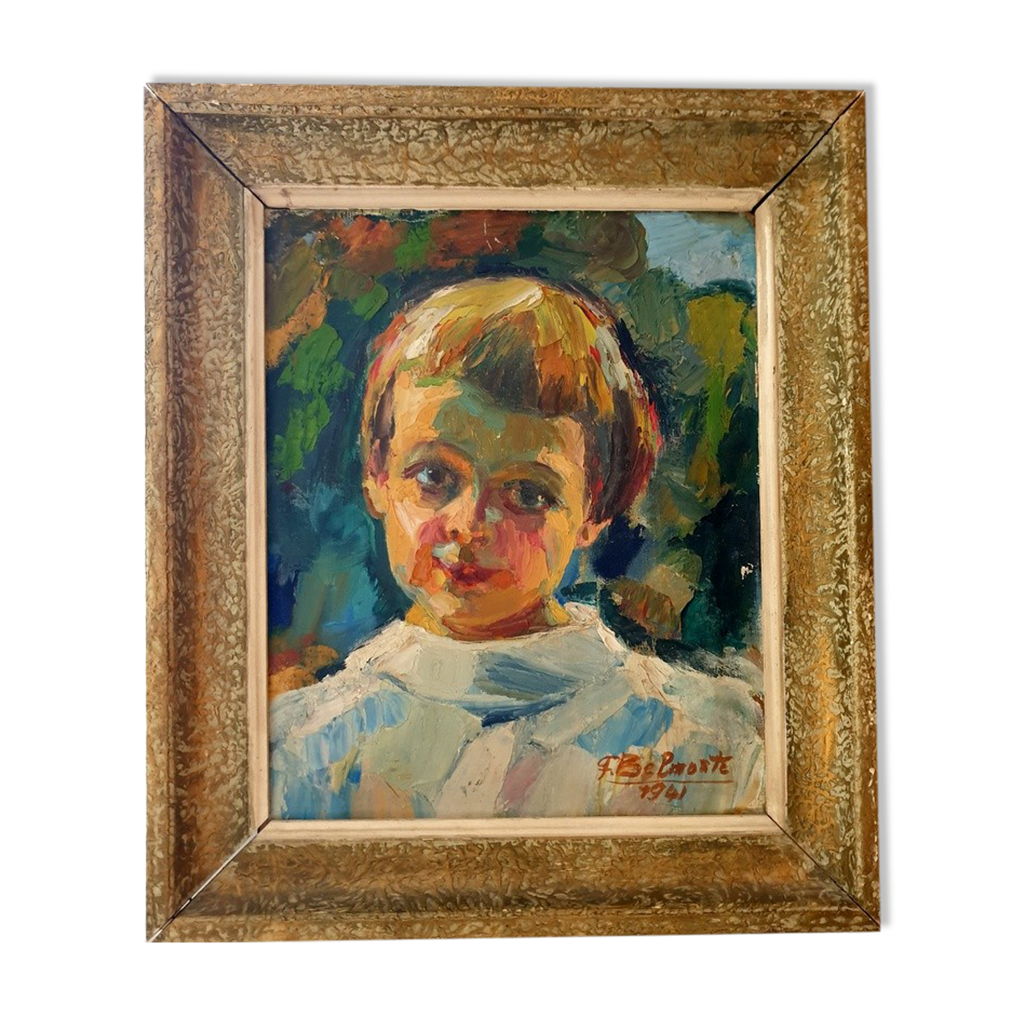 Huile sur toile marouflée sur carton - portrait de jeune fille - 1941 Fernand Belmonte (1897 ...