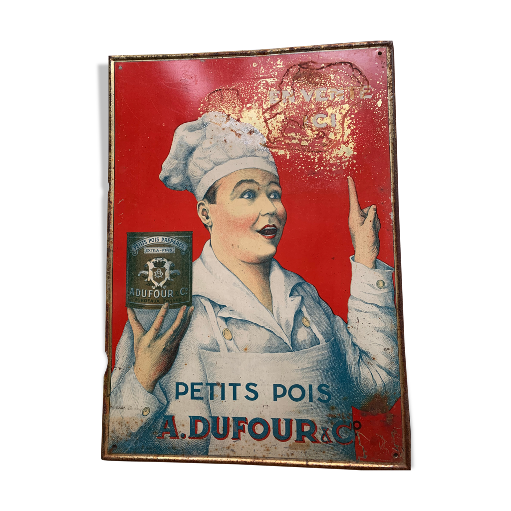 Plaque publicitaire petits pois Dufour & Cie | Selency