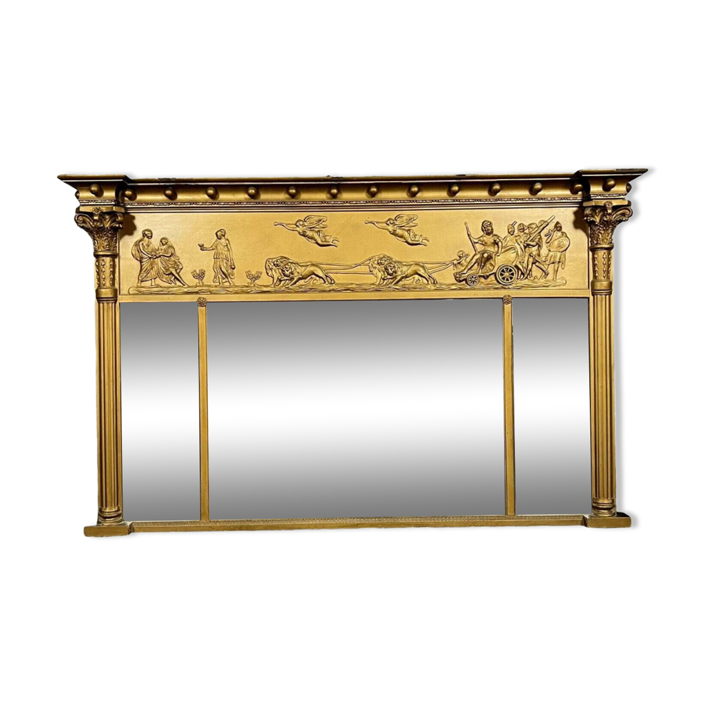 Miroir en triptyque Style Renaissance Italienne en bois doré époque XIXème siècle | Selency