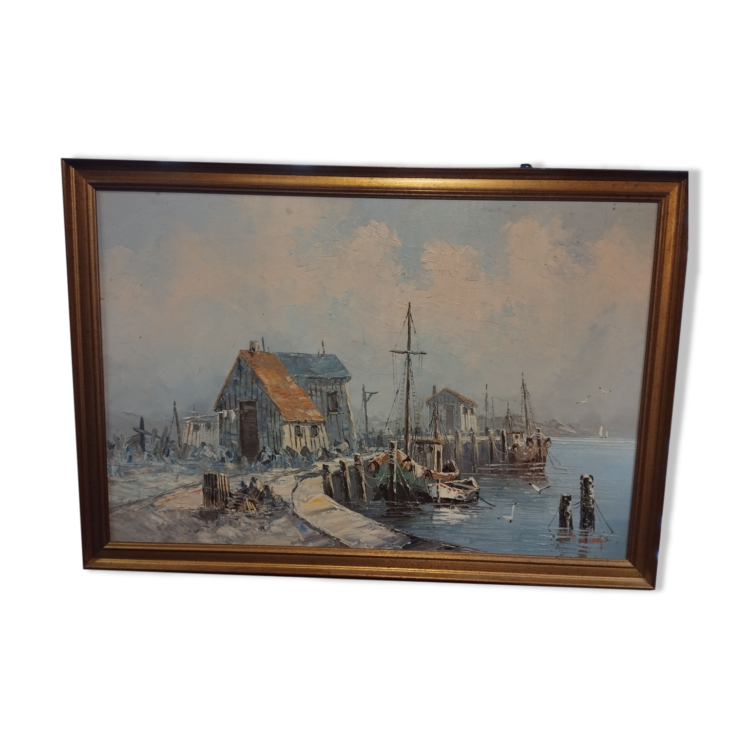 Peinture a l'huile bord de pèche signé p stirrat | Selency