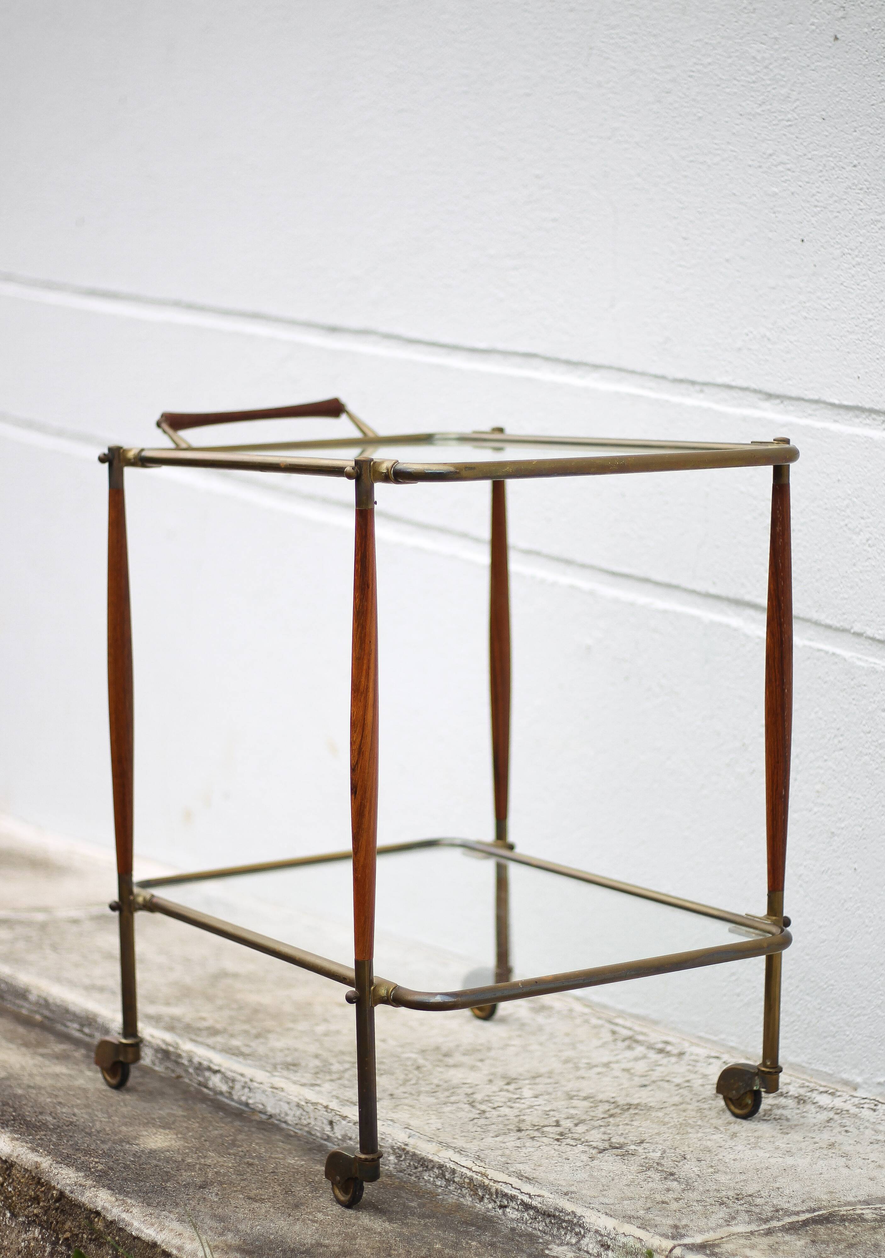 Desserte roulante bois et laiton, bar roulant, serviteur, trolley, 1950 Cesare Lacca pour ...