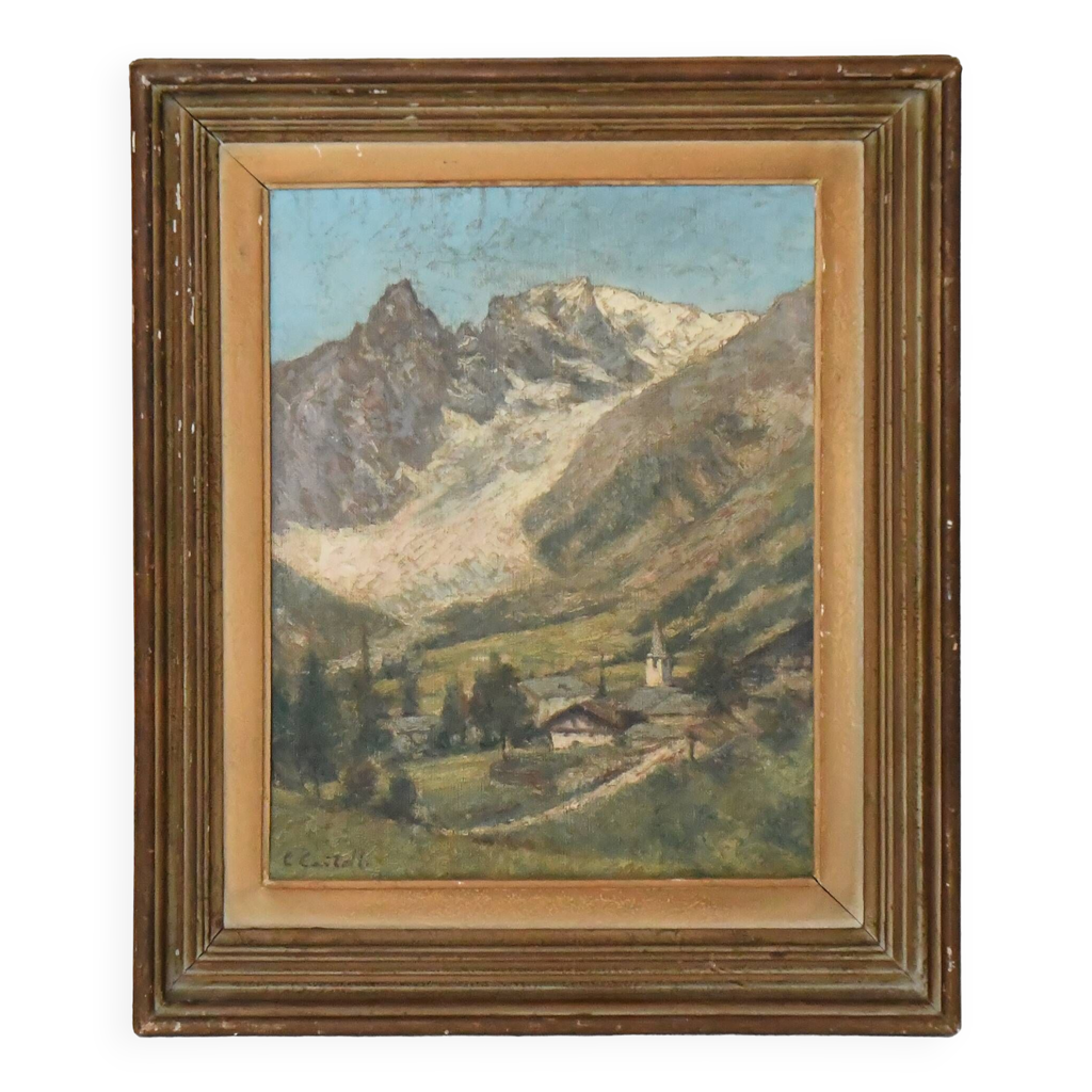 Clément castelli (1870-1959) huile sur toile "village d'entrèves. mont ...