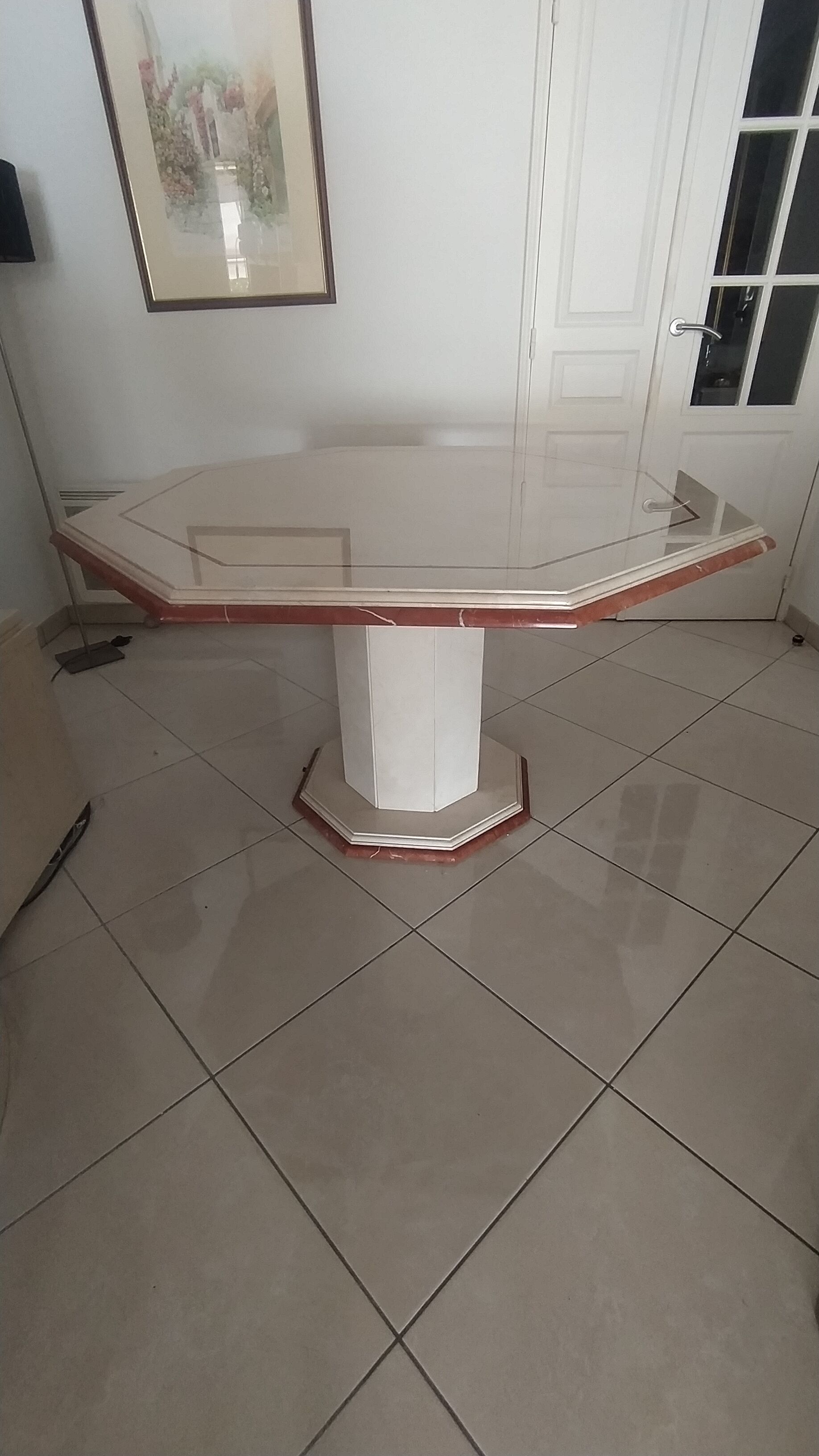 Table octogonale en travertin et marbre Roche Bobois | Selency