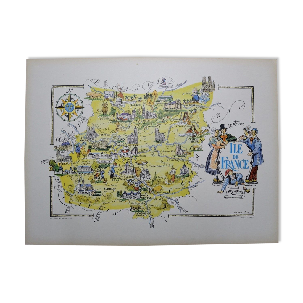 Carte de L'Ile de France illustrée de Région de France Jacques Liozu ...