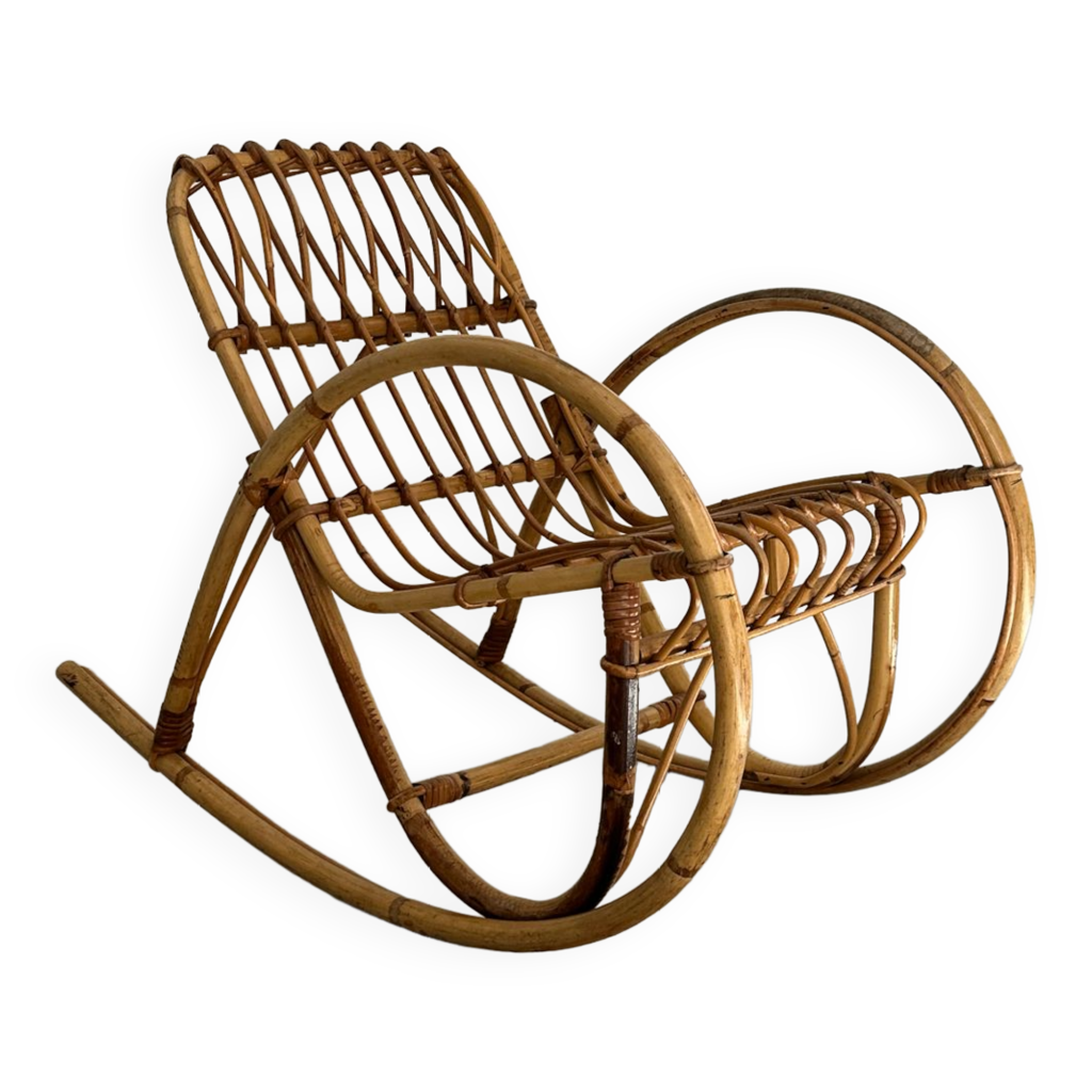 Petit Rocking-chair vintage en rotin pour enfants des années 60 | Selency