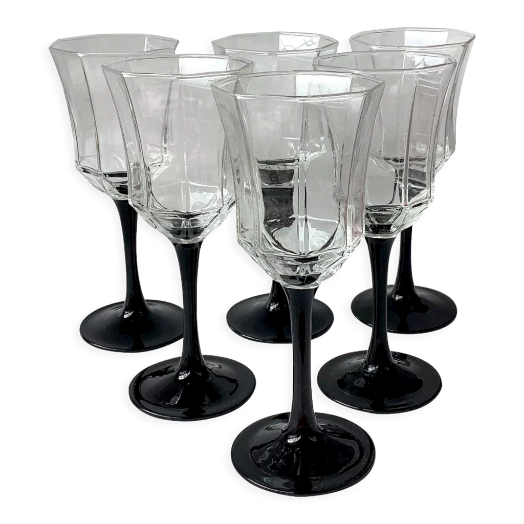 6 verres Luminarc Octime à pied noir style art déco | Selency