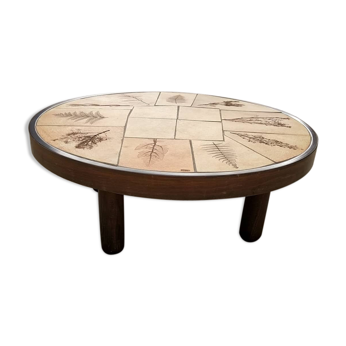 Table basse en herbier sur céramique par Raymonde Leduc 1960 Vallauris | Selency