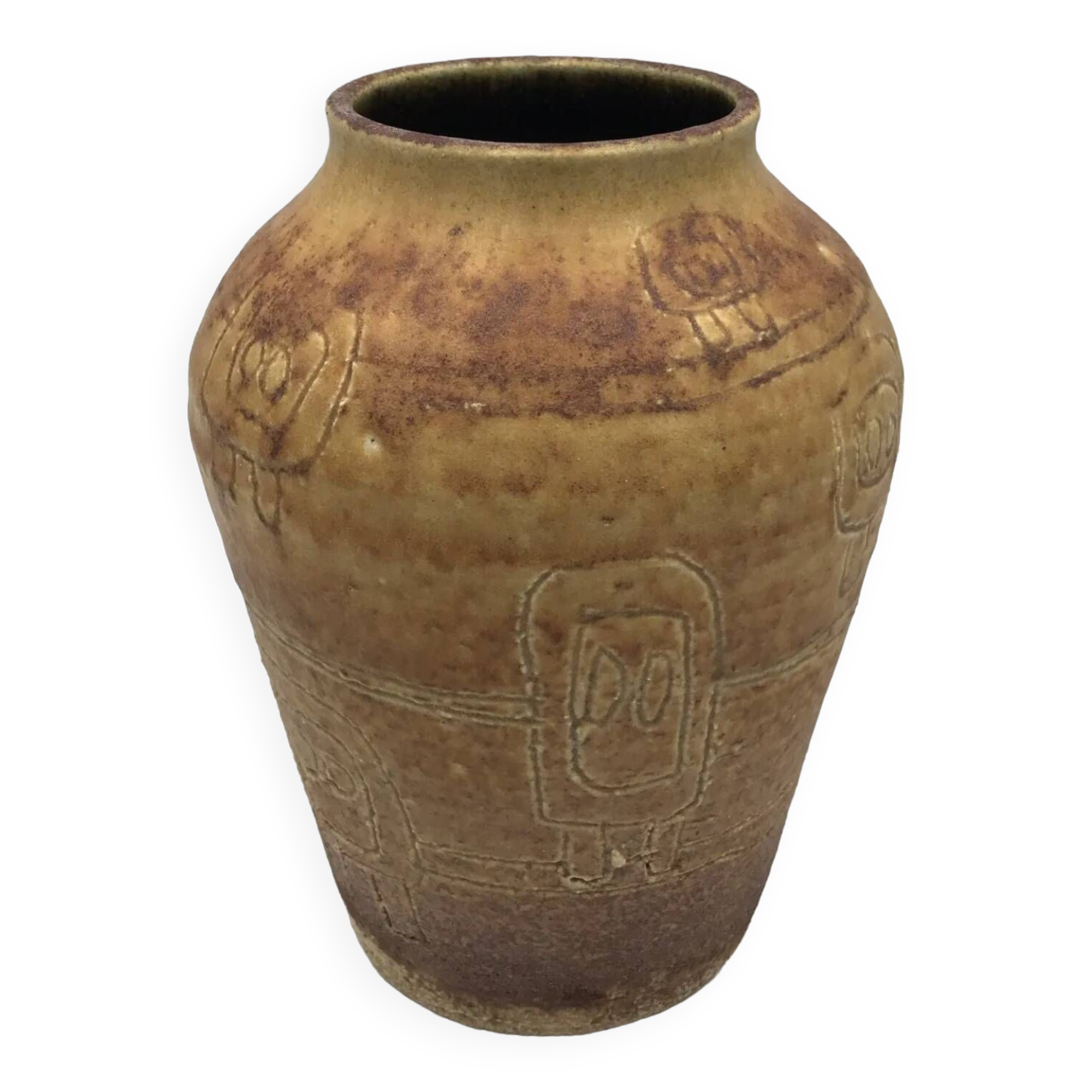 Vase vintage en céramique d’accolay, art brutaliste, signé hubert guy ...