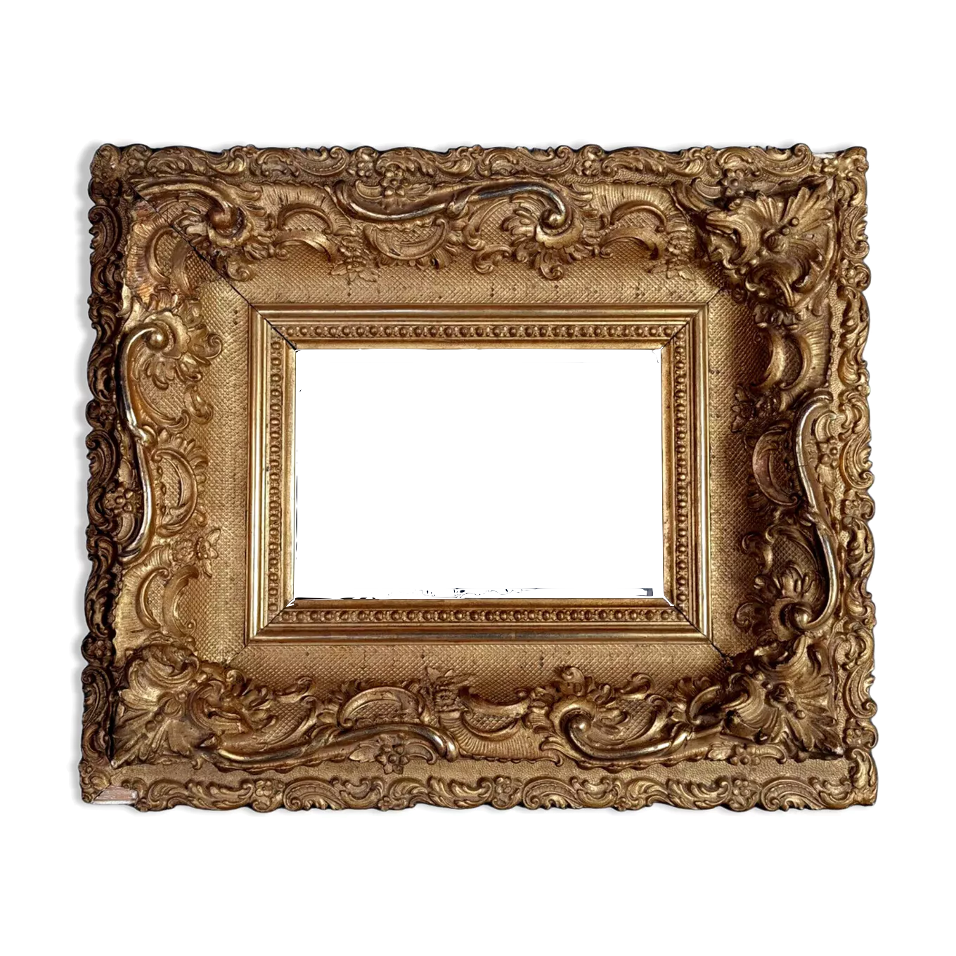 Cadre caisson XIXe siècle bois stuc doré 35x29,5 feuillure 18,5x13,5 cm ...