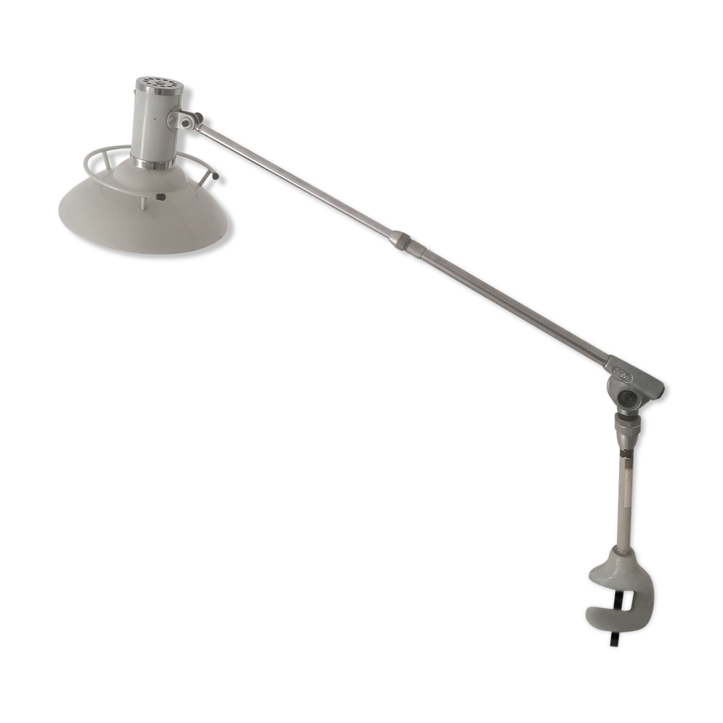 Lampe d'architecte Ferdinand Solere - Articulée , Télescopique , pied étau. Années 50 | Selency