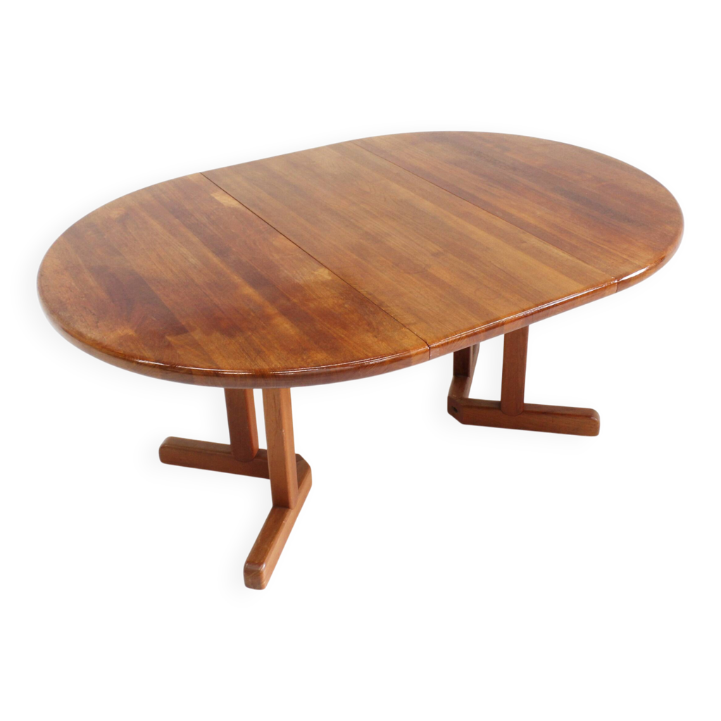 Table à manger ronde extensible danoise en teck massif, années 1960 | Selency