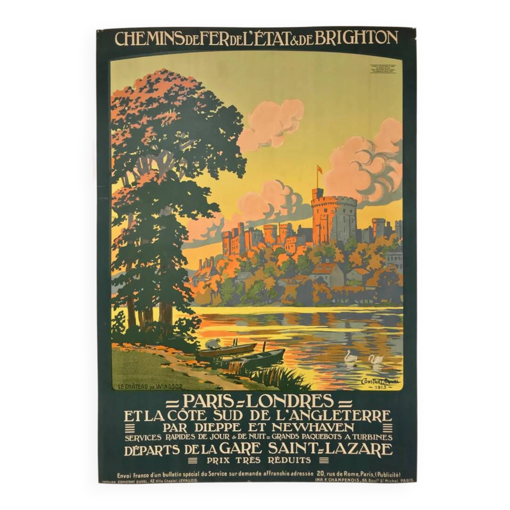 Affiche original chemin de Fer Paris Londres par Constant Duval - Petit ... Affiche original chemin de Fer Paris Londres par Constant Duval - Petit ...