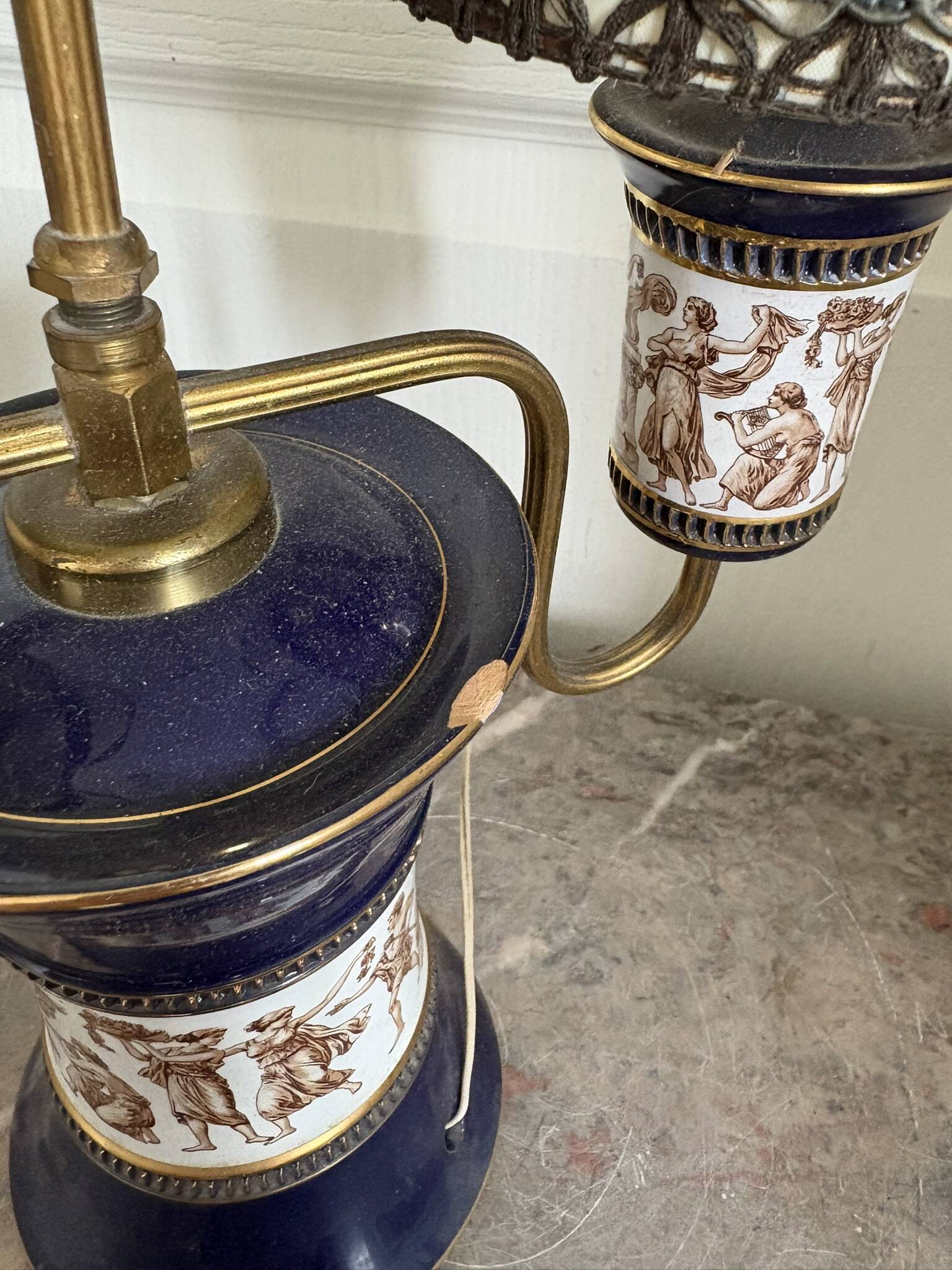 Ancien Lampe Table Florentine Porcelaine Céramique Italienne Bleu | Selency