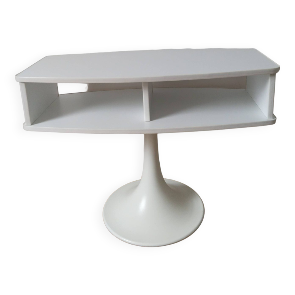 Console , coiffeuse , table TV , vintage , sur pied tulipe , formica blanc , années 50 | Selency