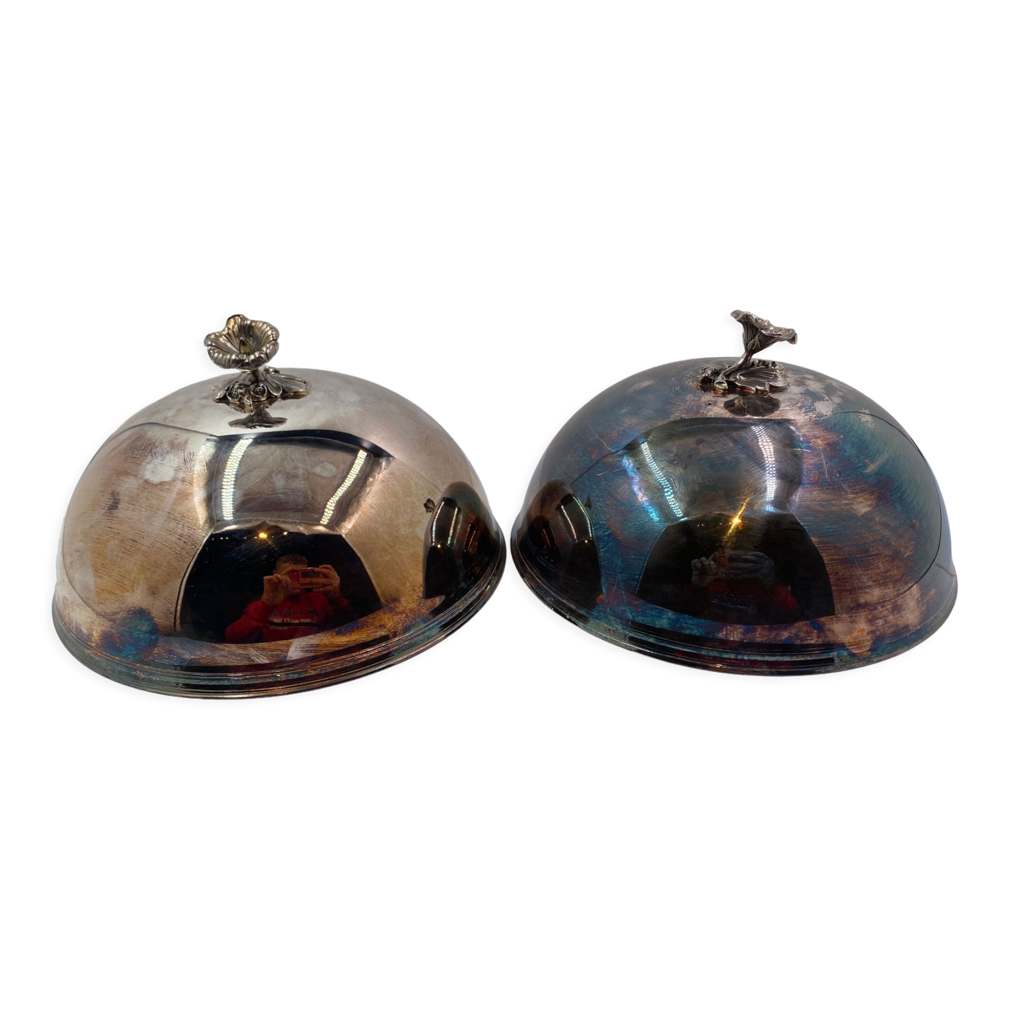 Paire de cloche à plat en métal argenté | Selency