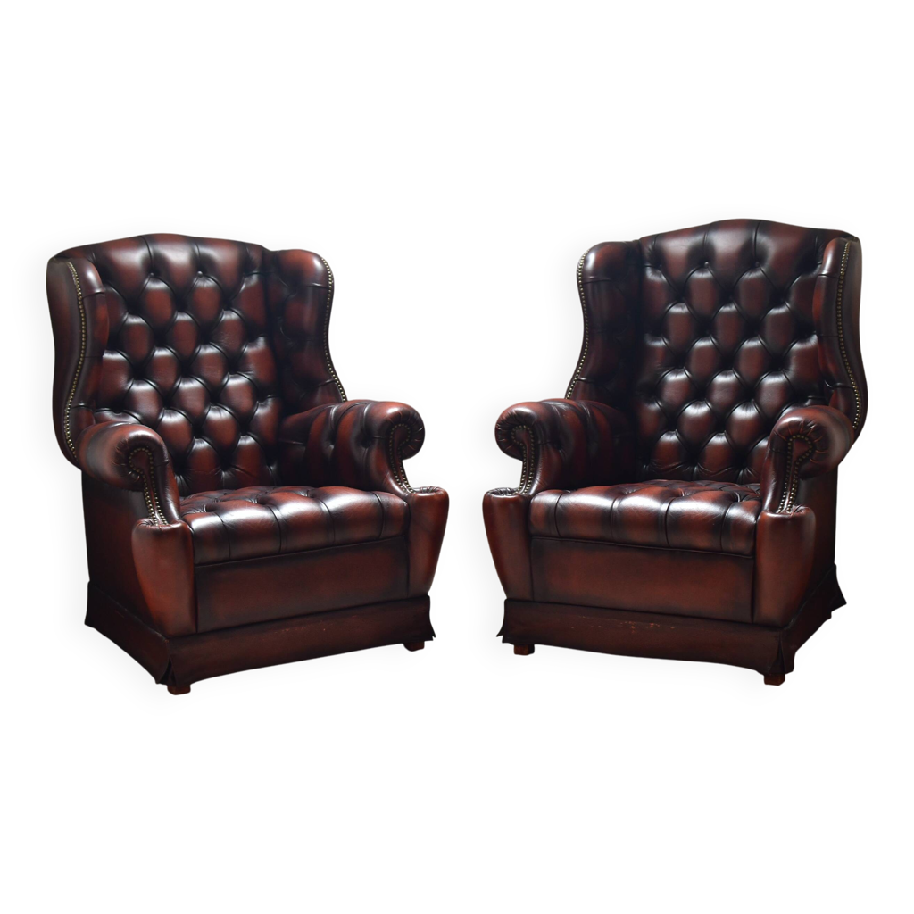 Fauteuils modèle anglais en cuir antique - meubles d'art Rohrbach | Selency