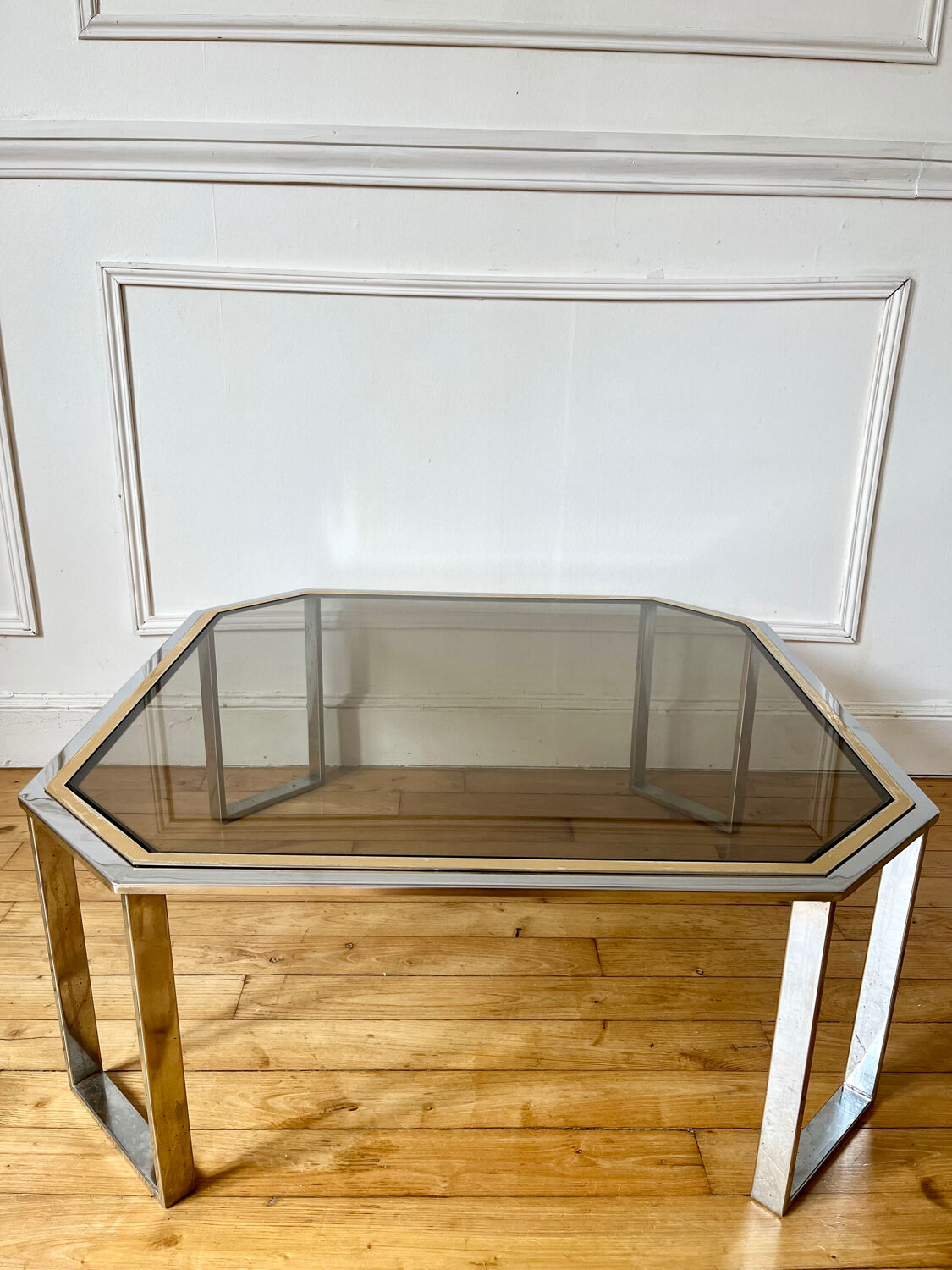Table basse chrome et verre fumé | Selency