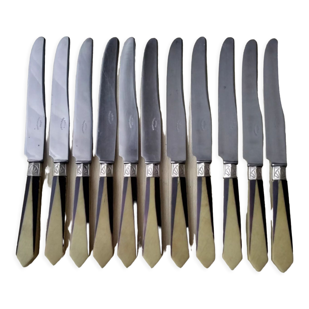 Coffret de 11 couteaux de table en corne bovine Style Art Déco | Selency
